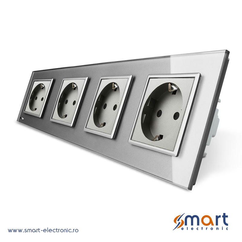Priză 4 module Schuko gri
